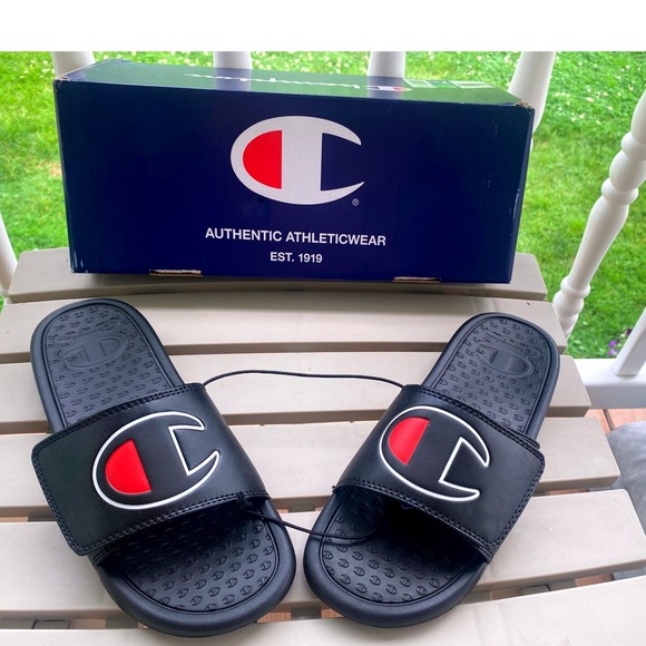 Champion | Shoes | Champion Slide Sandals Kids Black Logo Athleticwear ...